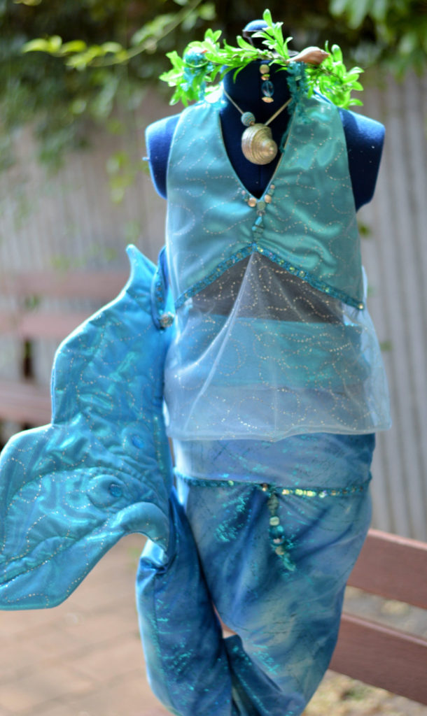 Mermaid costume - Tail skirt , halter top, headpiece and shell necklace ...